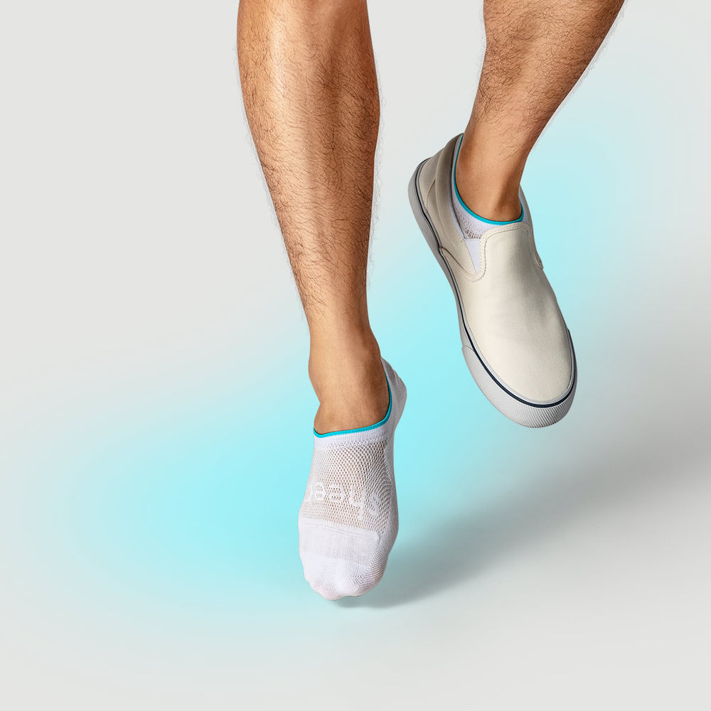 White w/ Orange, Green, Teal Line Combo Pack | No-Show Sweatproof Socks ...